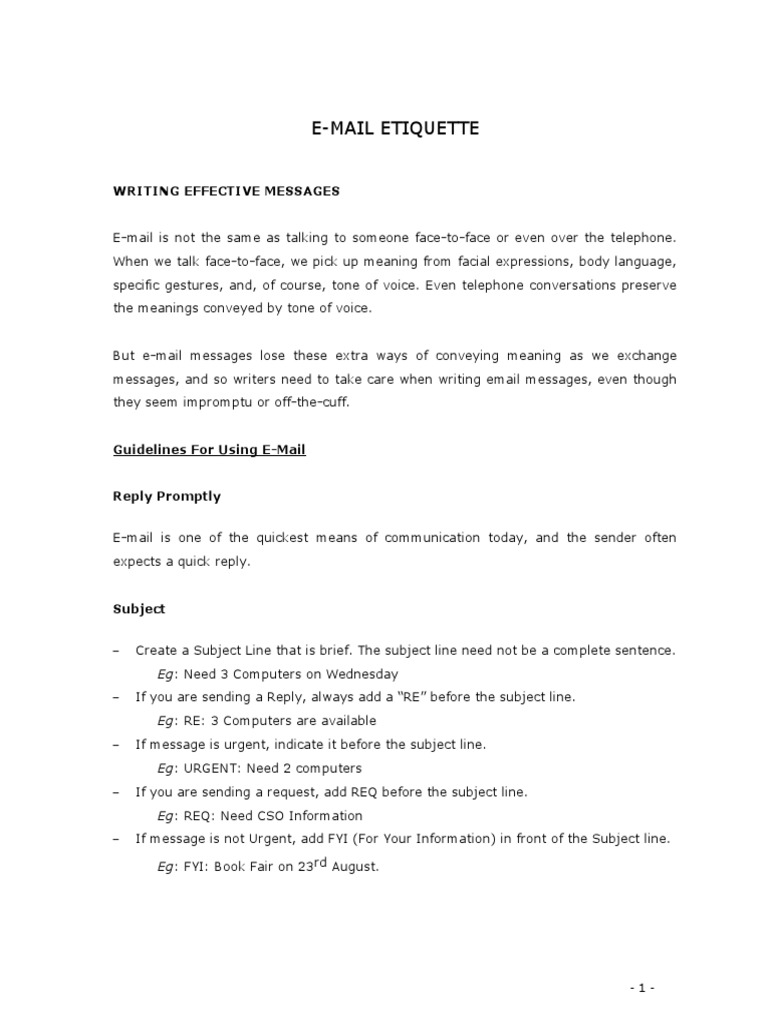 Email Etiquette Handout | Download Free PDF | Nonverbal Communication ...
