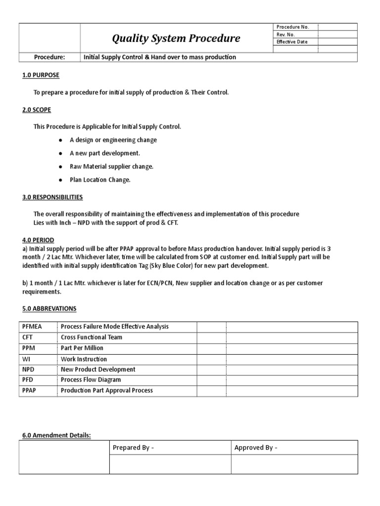 Initial Supply Control | Download Free PDF | Quality Management System ...