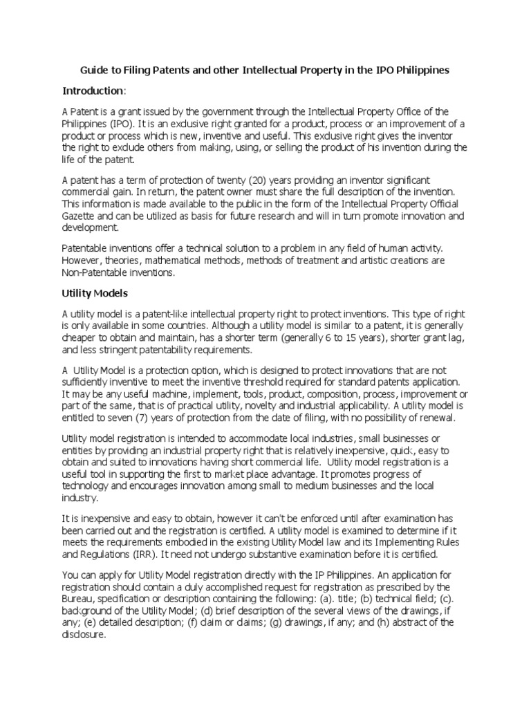 Patent Filing Guide in the Philippines | PDF | Patent Application ...