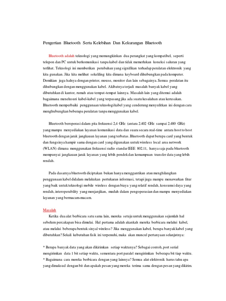 Pengertian Bluetooth Serta Kelebihan Dan Kekurangan Bluetooth | PDF