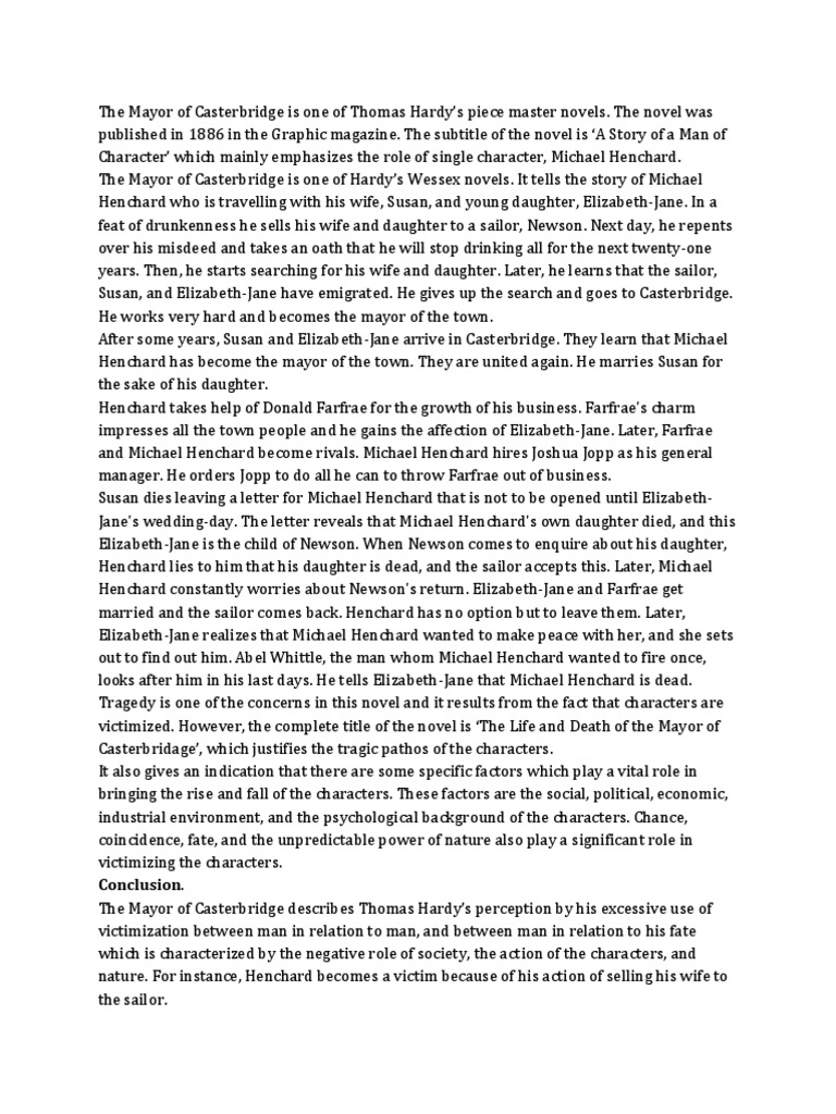 Critical Analysis of The Mayor of Casterbridge | PDF | Novels