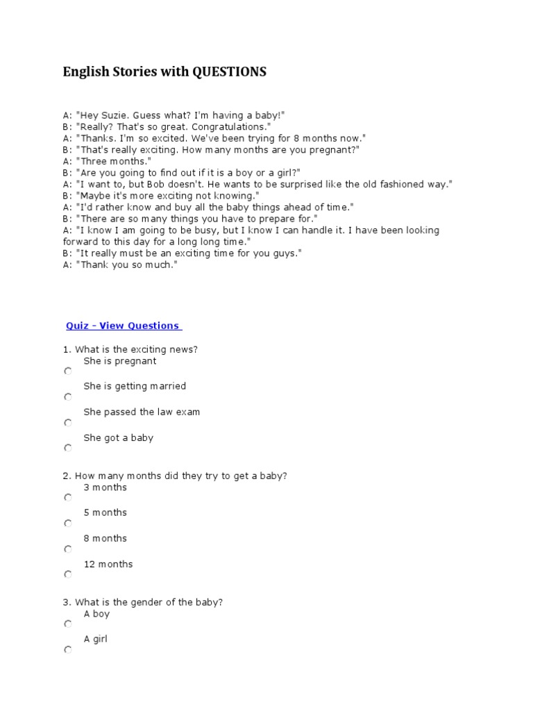 English Stories with Quiz Questions | PDF