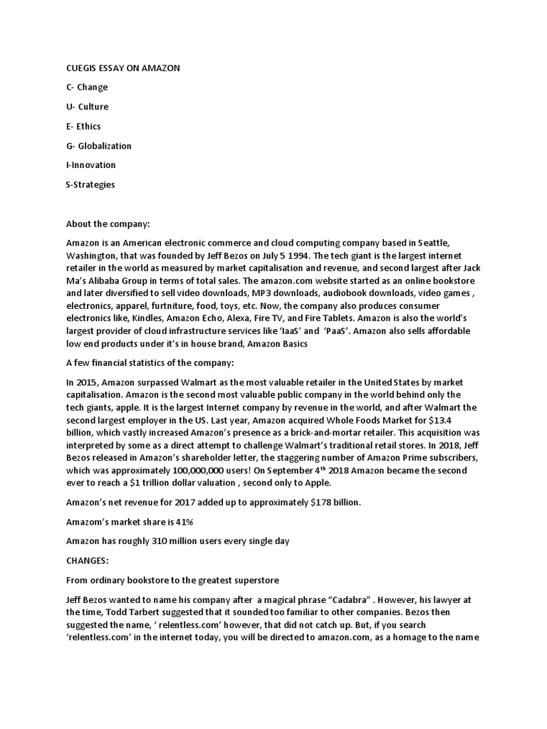 Cuegis Essay On Amazon | PDF | Economies | Business