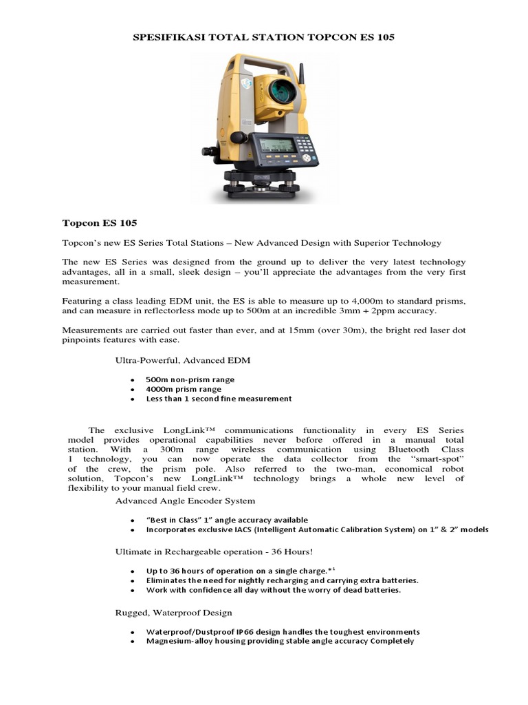 Spesifikasi Total Station Es 105 | PDF | Bluetooth | Usb