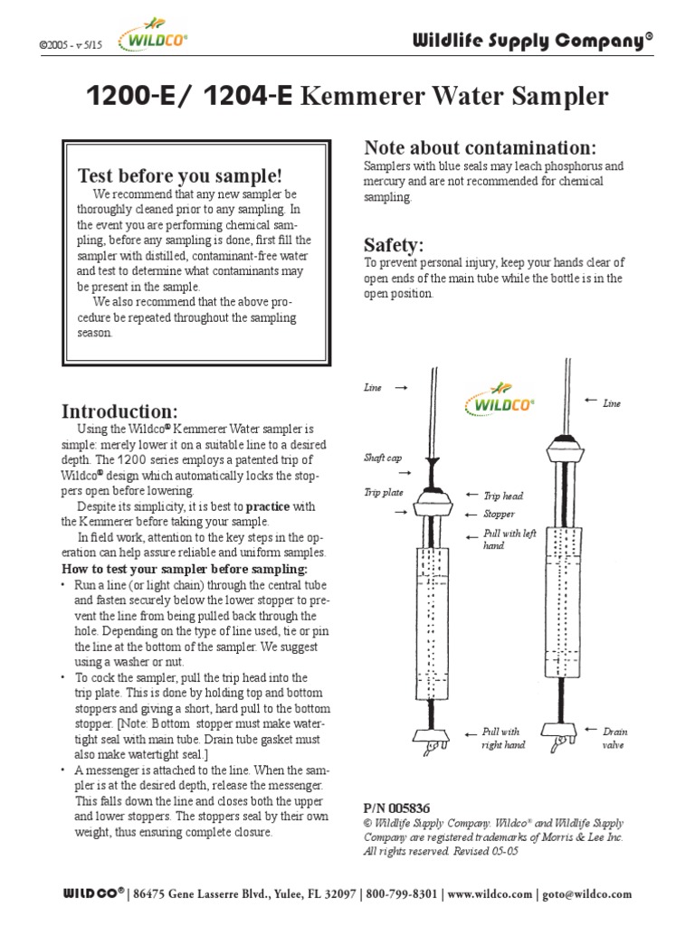 1200-E/ 1204-E Kemmerer Water Sampler: Test Before You Sample! Note ...