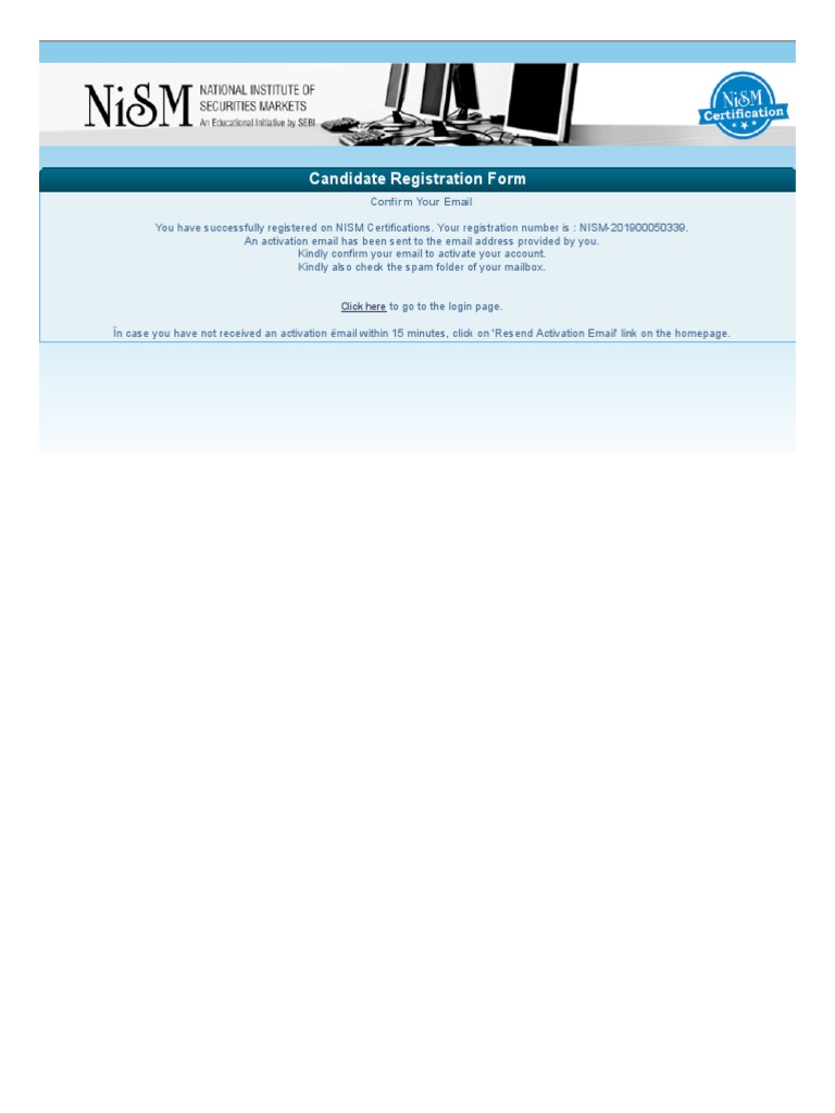 NISM Candidate Registration Confirmation | PDF