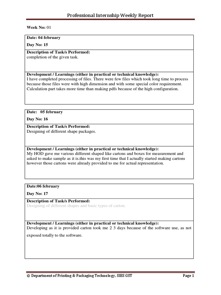 Internship Weekly Report Format | PDF | Knowledge | Information ...