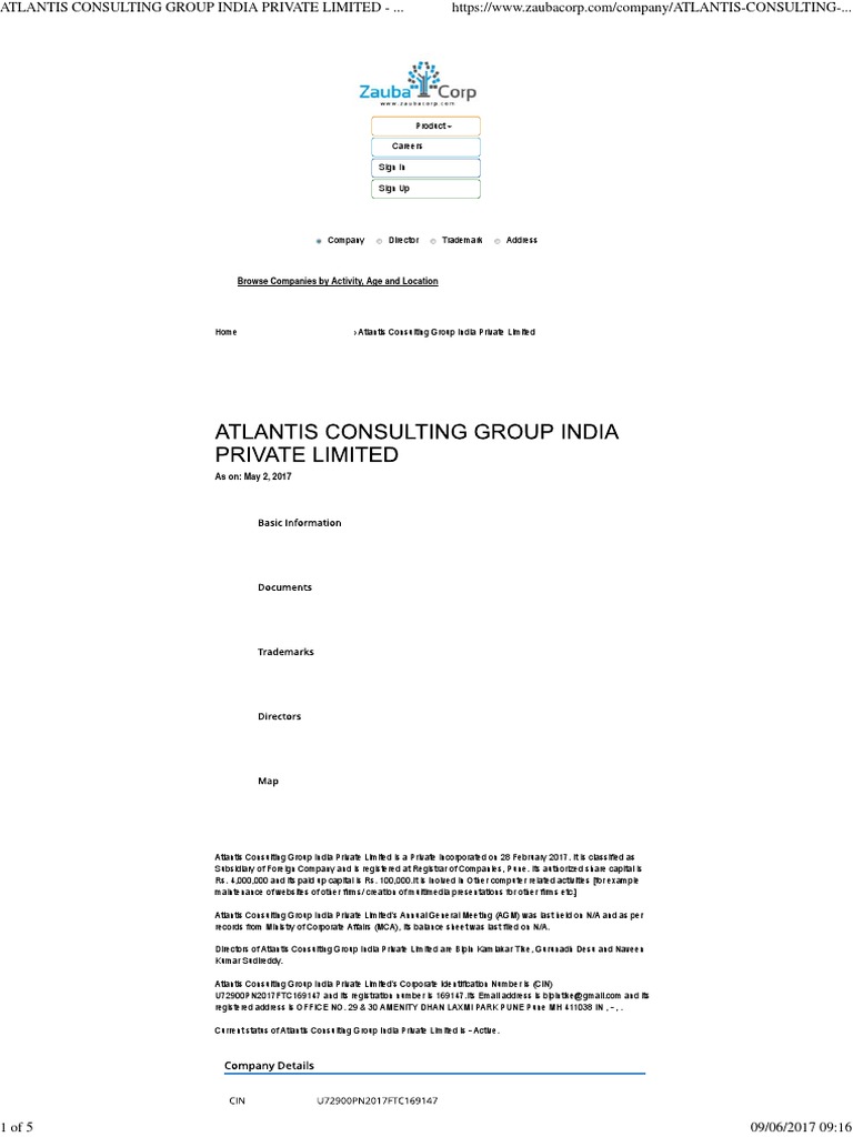 Atlantis Consulting Group India Private Limited - Company, Directors ...