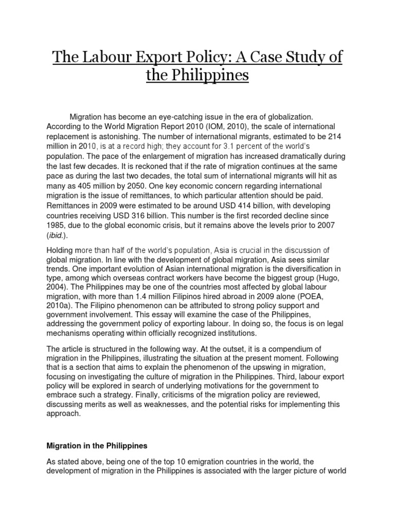 The Labour Export Policy: A Case Study of The Philippines | PDF ...