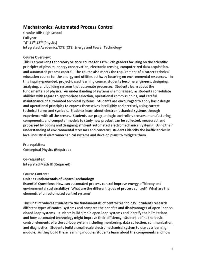 Mechatronics: Automated Process Control: TH TH | PDF | Programmable ...
