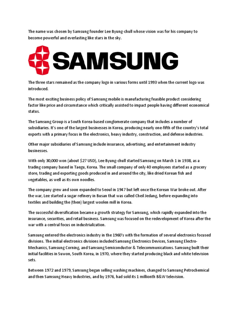 The Name Was Chosen by Samsung Founder Lee Byung | PDF | Samsung ...