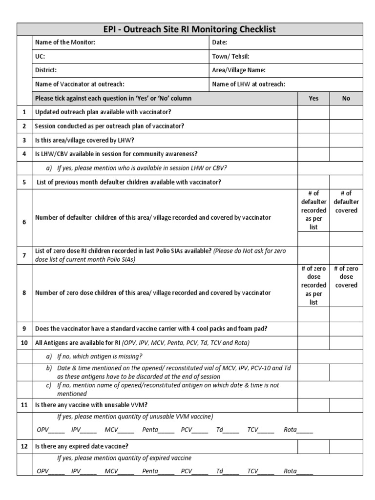 Revised 2019 - EPI Monitoring Checklist For Outreach Session | PDF ...