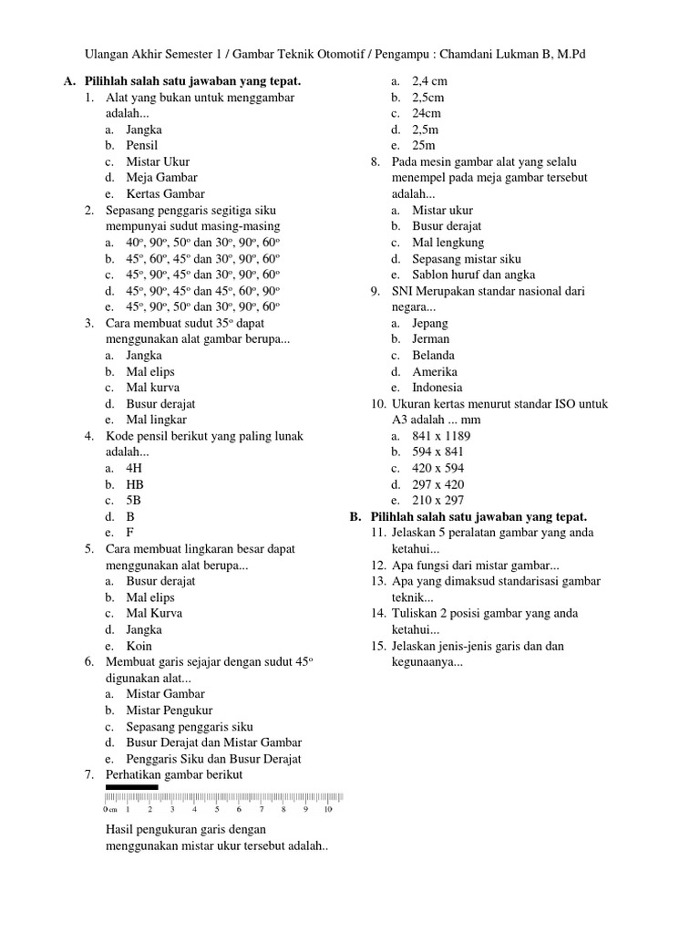 Soal X TKRO Gambar Teknik Otomotif | PDF