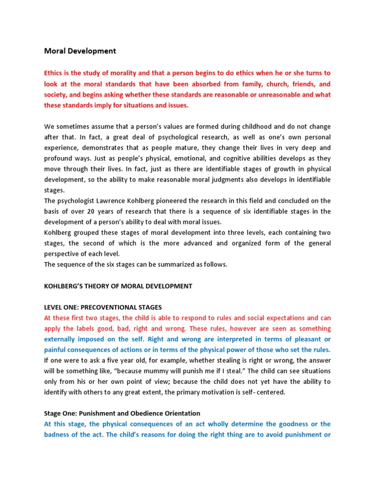 Lawrence Kohlberg's Theory of Moral Development | PDF | Morality ...