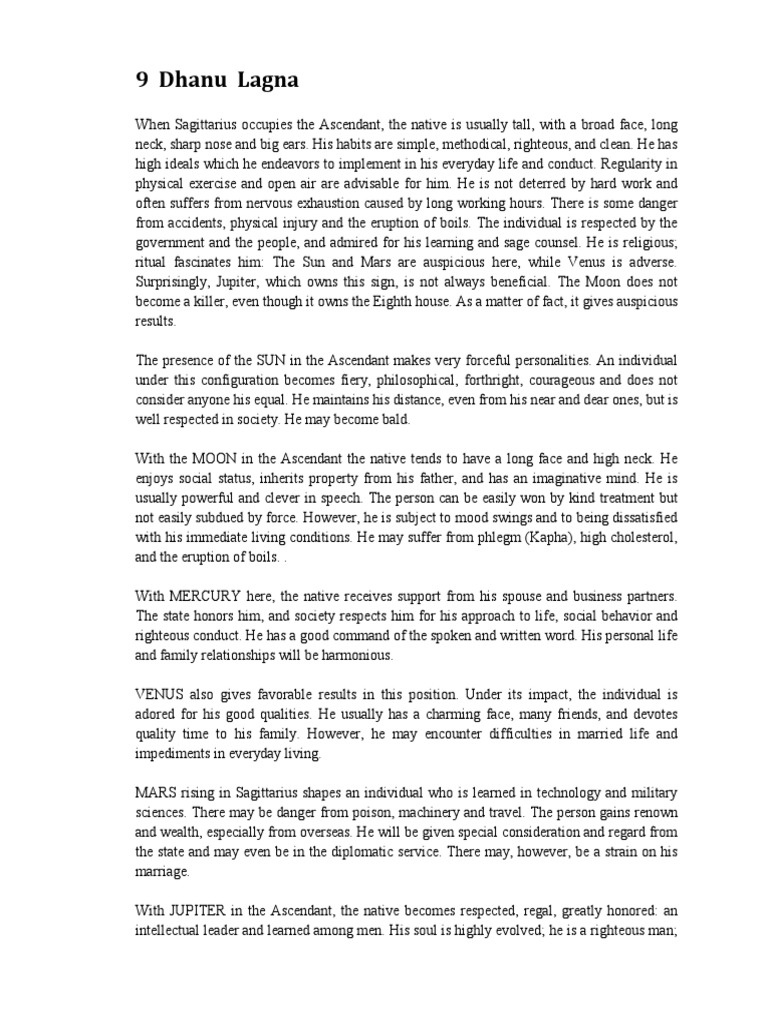 9 Dhanu Lagna | PDF | Planets In Astrology | Family