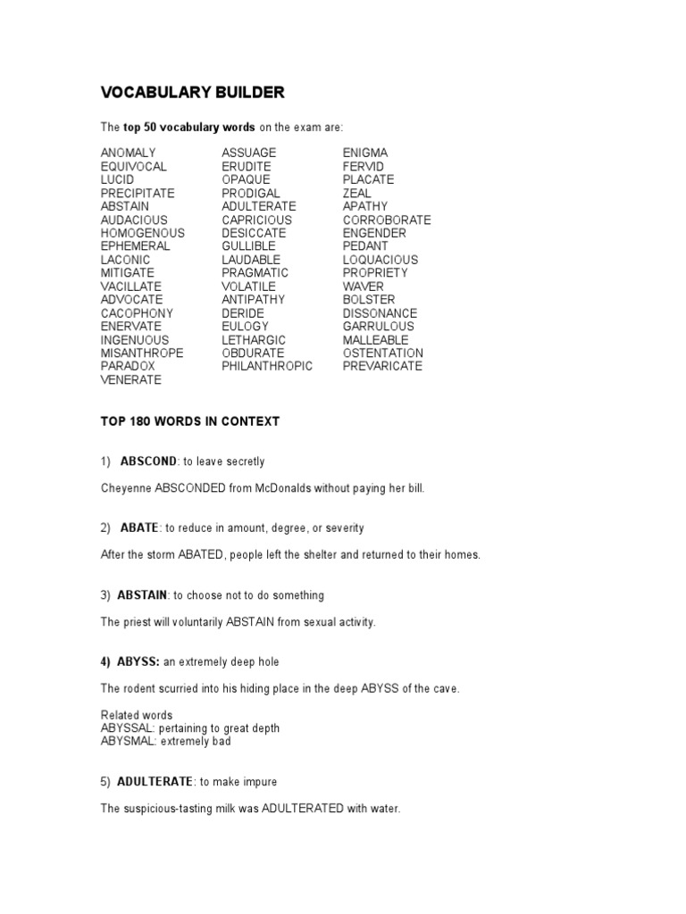 Vocabulary Builder: Top 180 Words in Context | PDF | Social Stigma
