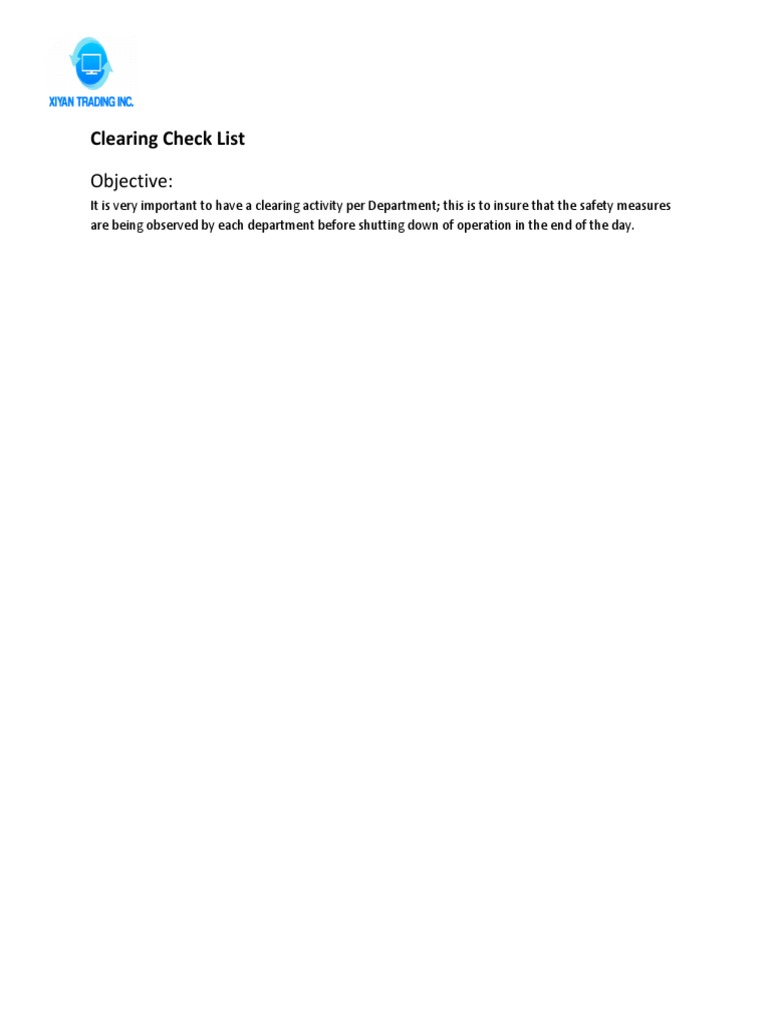 Clearing Check List | PDF