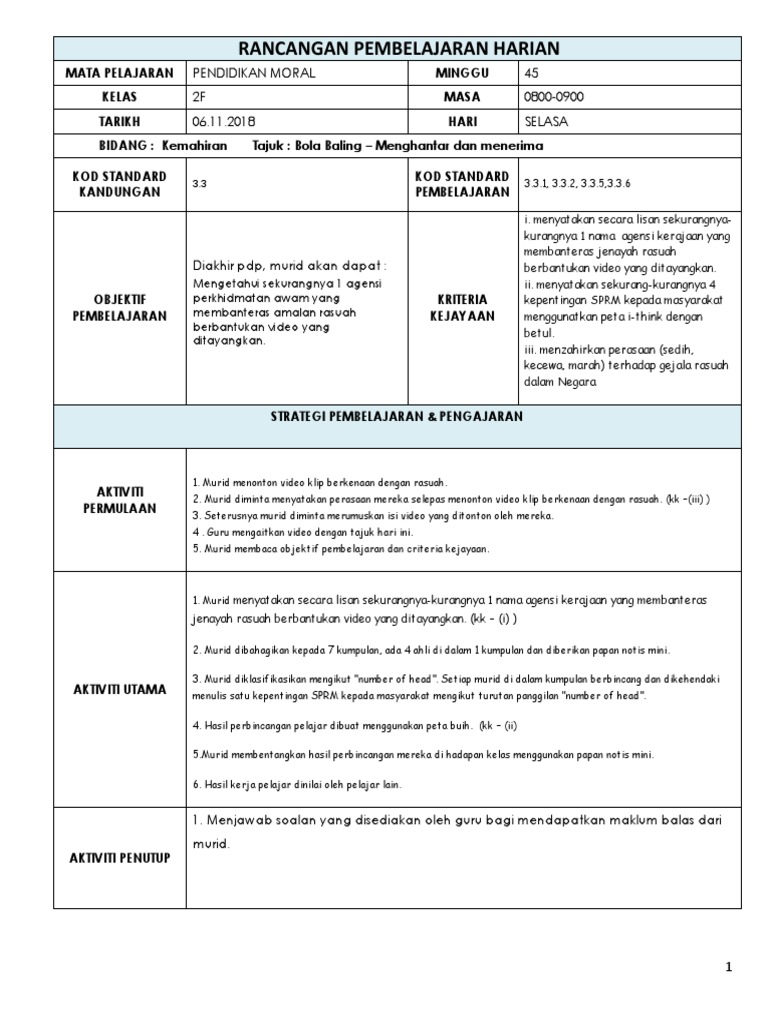 Aktiviti Pendidikan Moral Tingkatan 2 | PDF