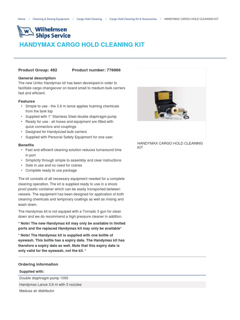 Handymax Hold Cleaning Kit | PDF | Cargo | Pump