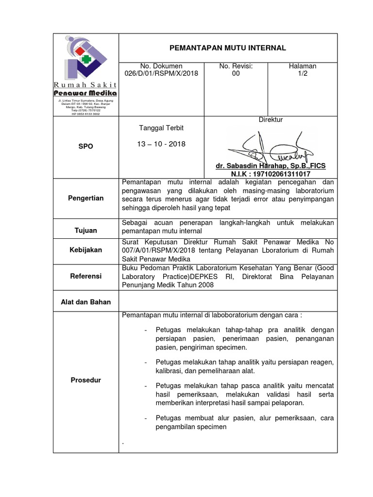 Spo Pemantapan Mutu Internal | PDF