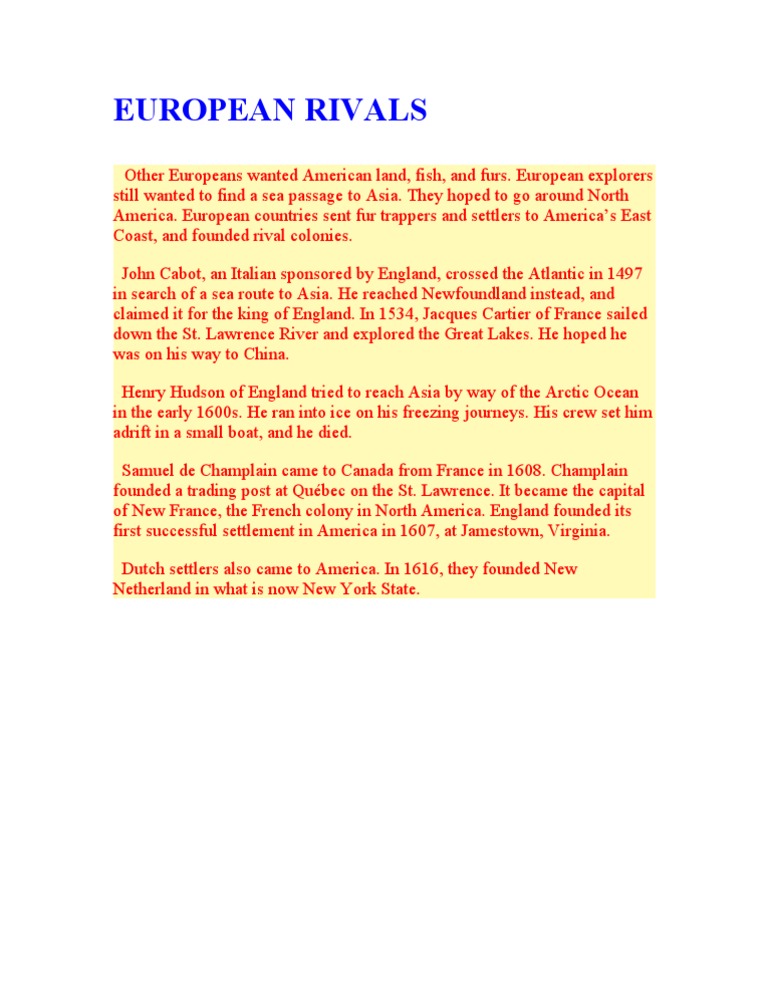 European Colonial Rivalries in America | PDF
