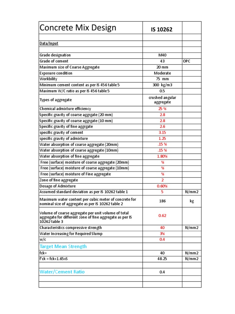 Concrete Mix Design: Target Mean Strength | PDF | Construction ...