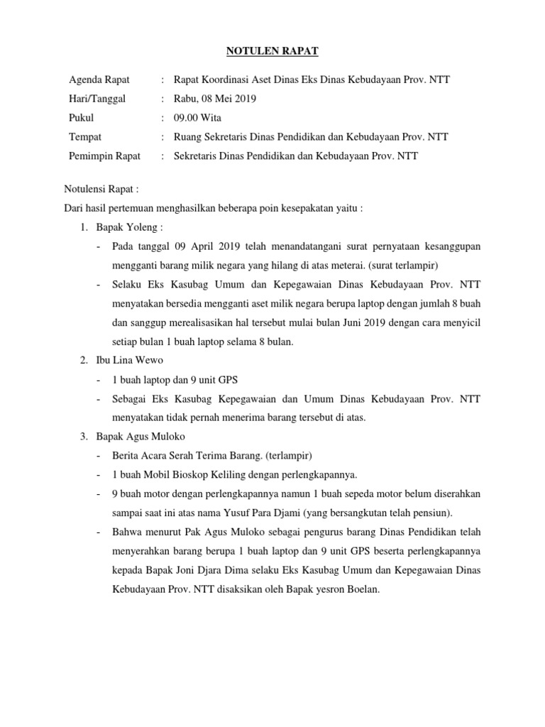 Notulen Rapat Aset Eks Dinas Pendidikan | PDF