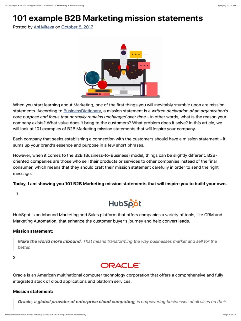 101 Example B2B Marketing Mission Statements - A Marketing & Business ...