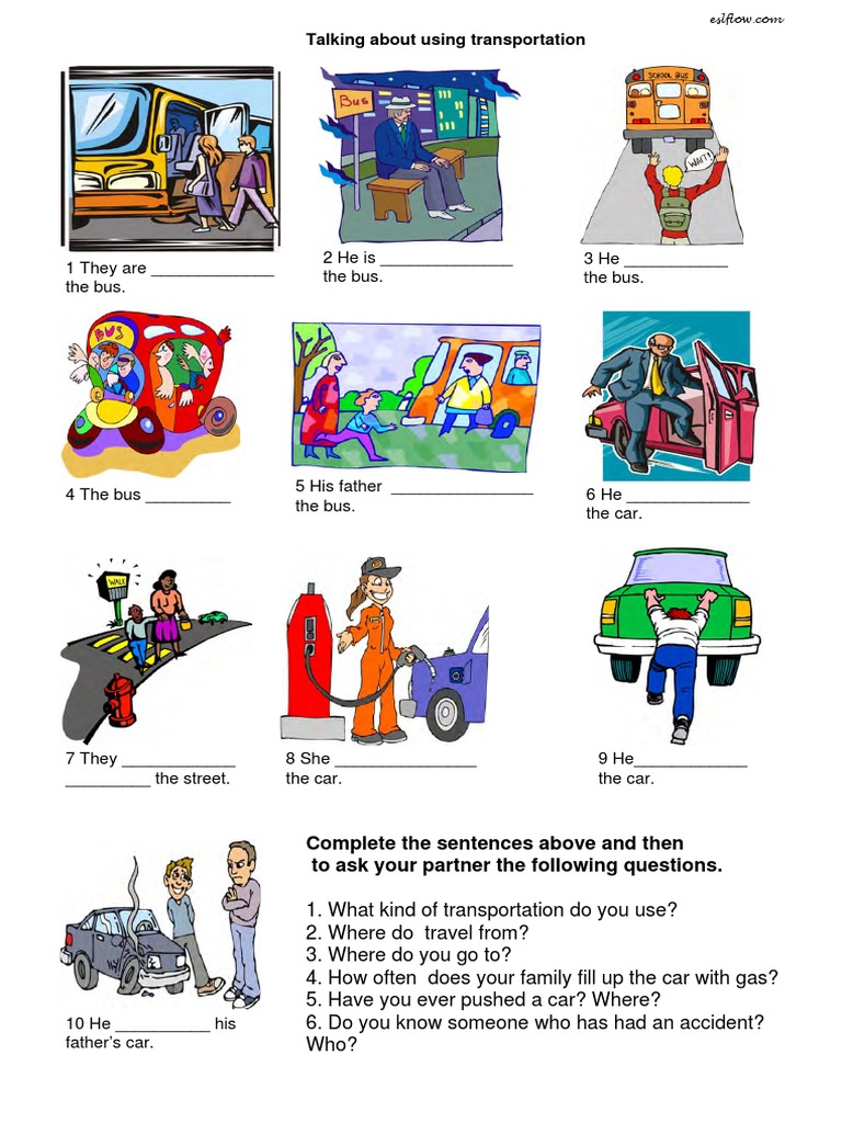 Talking About Using Transportation: Complete The Sentences Above and ...