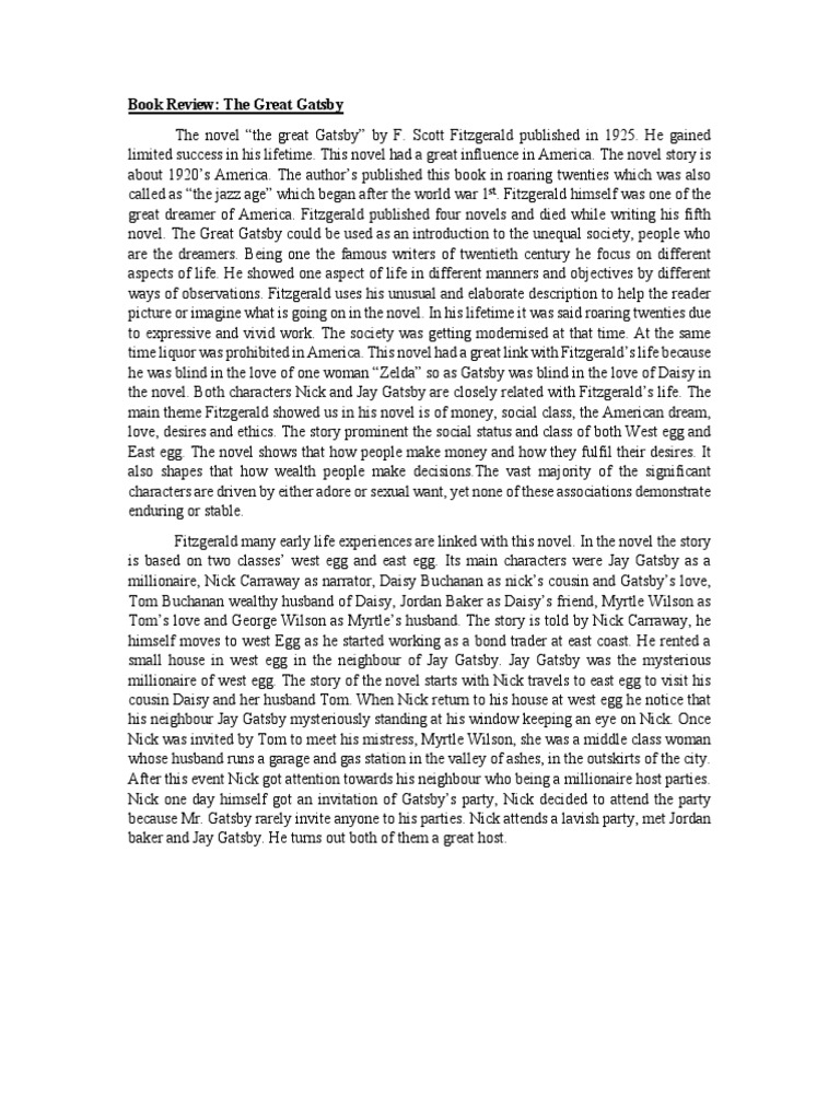 BOOK Review The Great Gatsby | PDF | The Great Gatsby