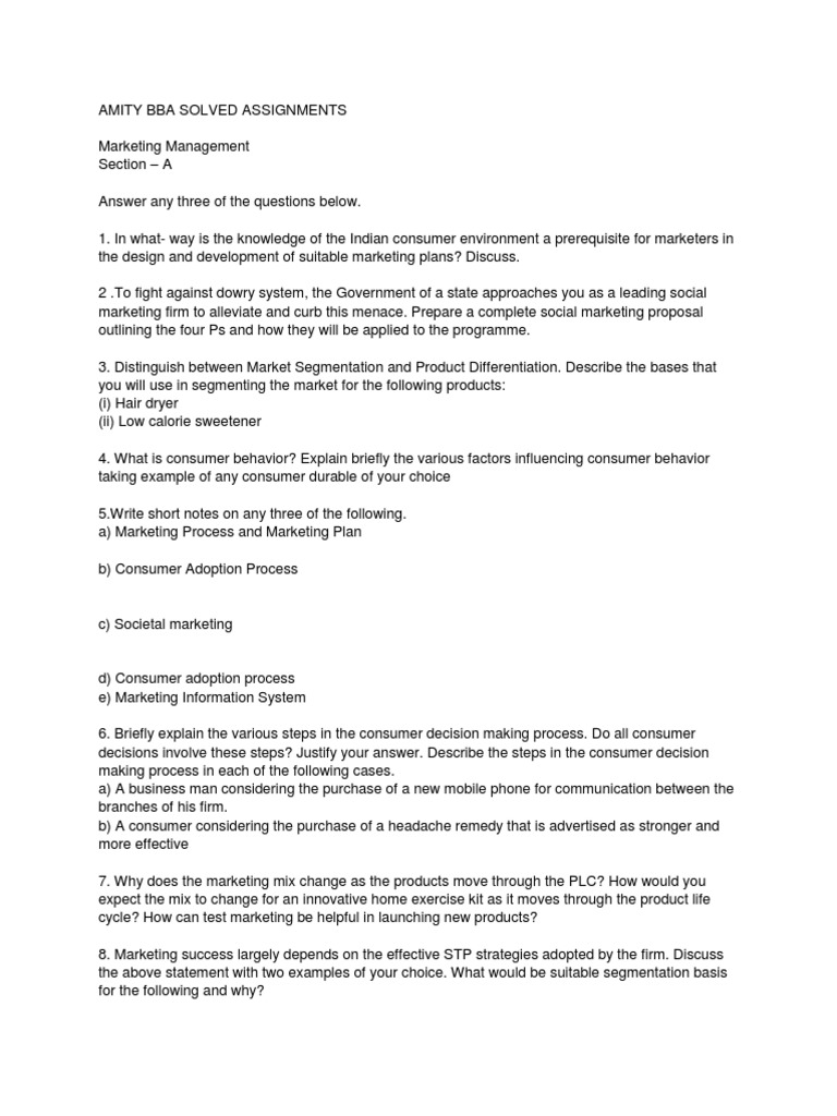 Amity Bba Solved Assignments | PDF | Market Segmentation | Marketing