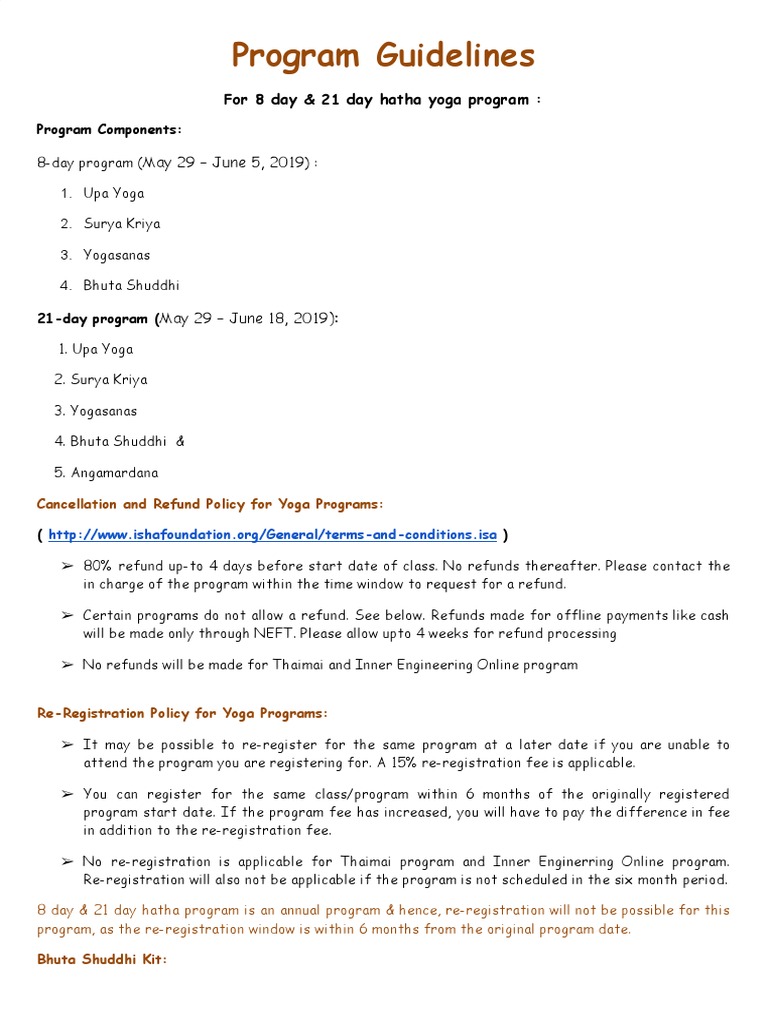 8 & 21 Day Program Guidelines | PDF | Asana | Clothing