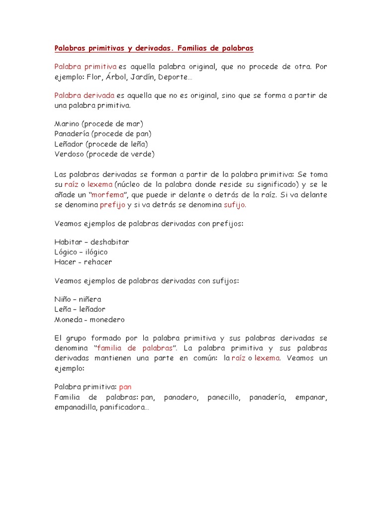 Palabras Primitivas y Derivadas | PDF | Artes del Lenguaje y Comunicación