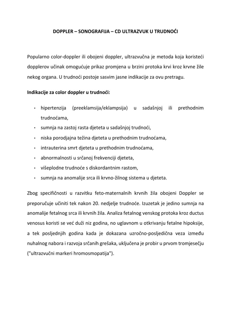Doppler - Sonografija - CD Ultrazvuk U Trudnoći | PDF