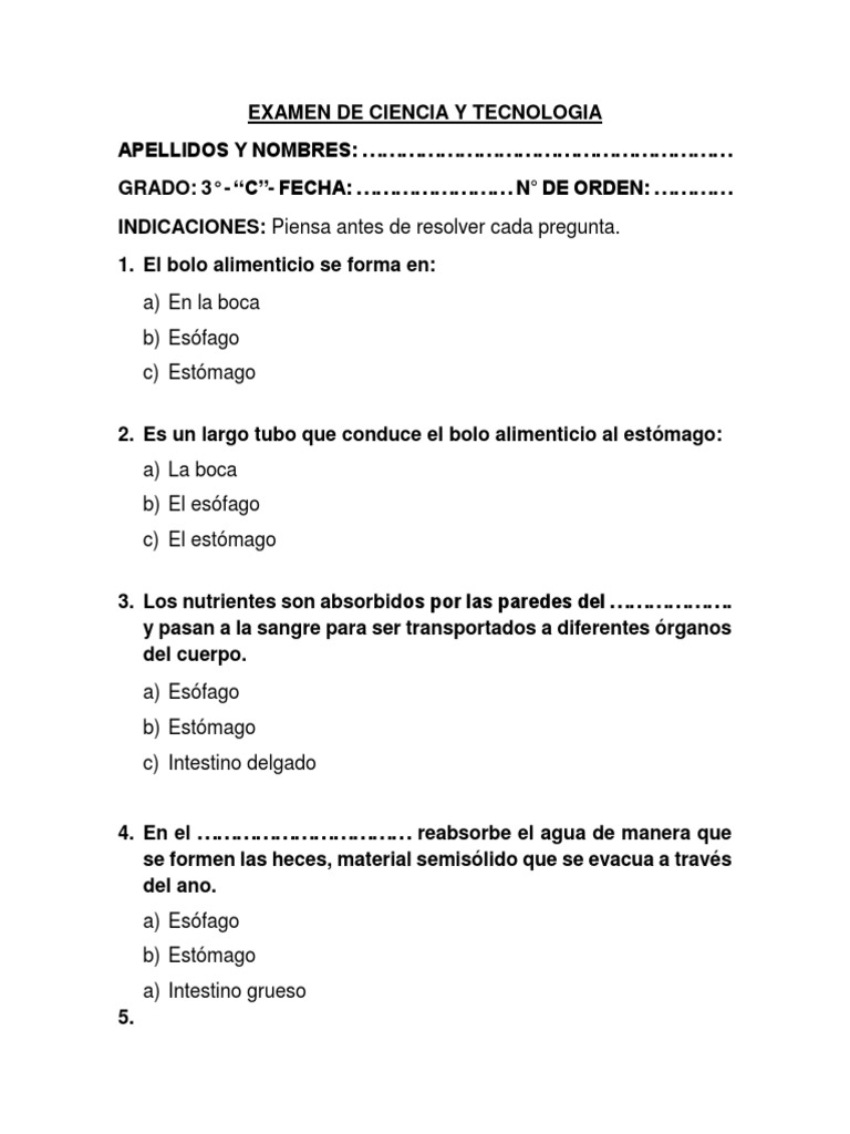 Examen de Ciencia y Tecnologia | PDF