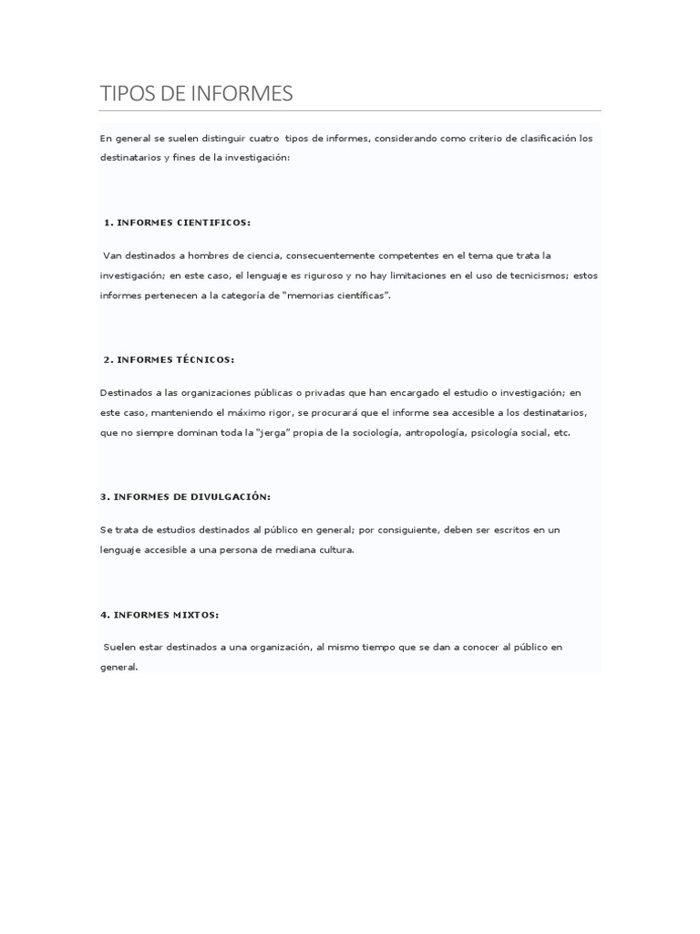 Tipos de Informes Segun Su Extension | PDF