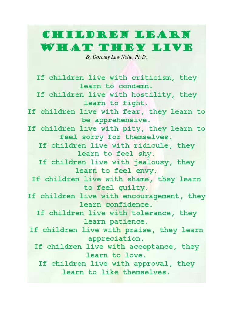 Children Learn What They Live | PDF | Self-Improvement | Wellness