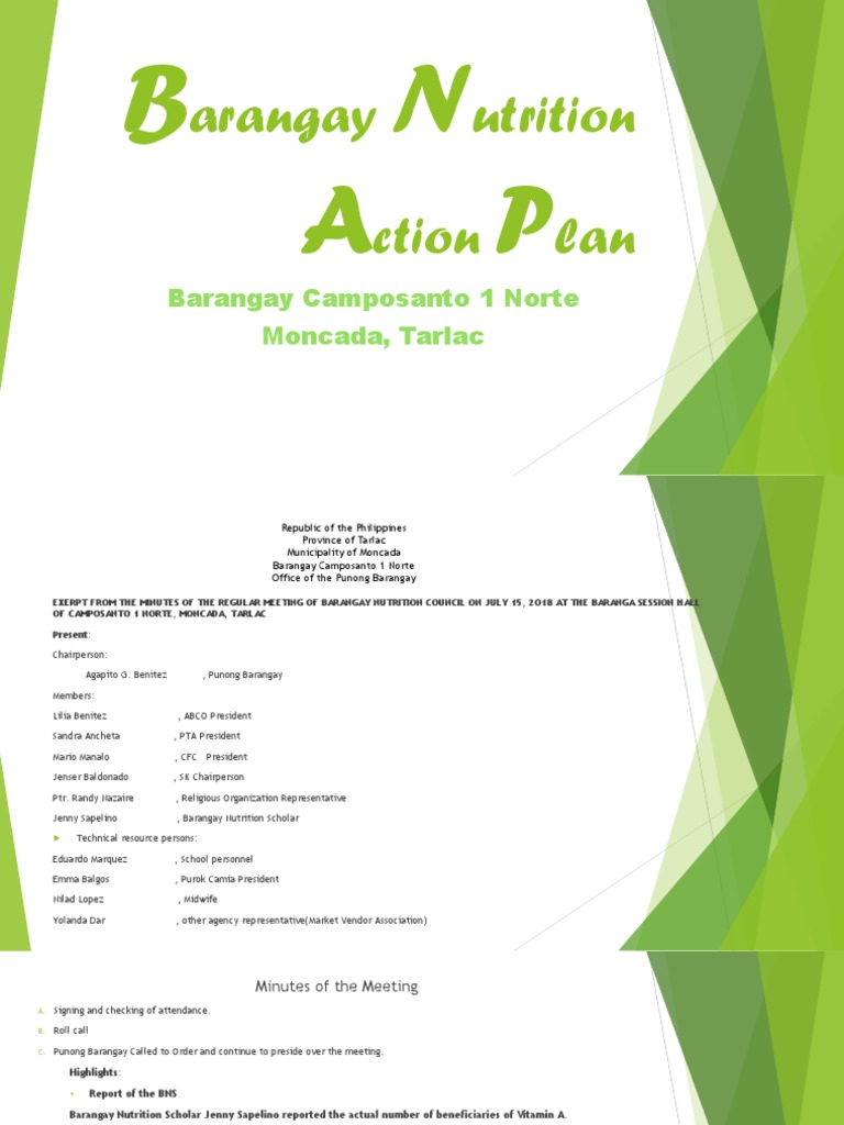 Barangay Nutrition Action Plan | PDF