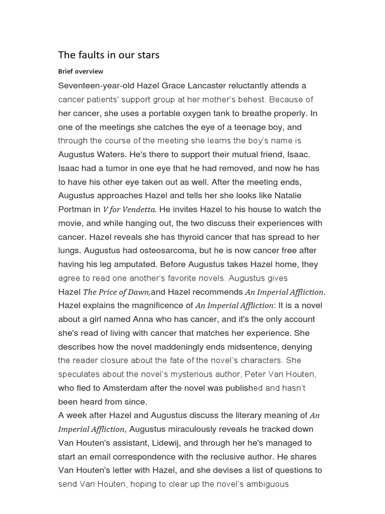 Eulogies and Letters in The Fault in Our Stars | PDF | General Fiction