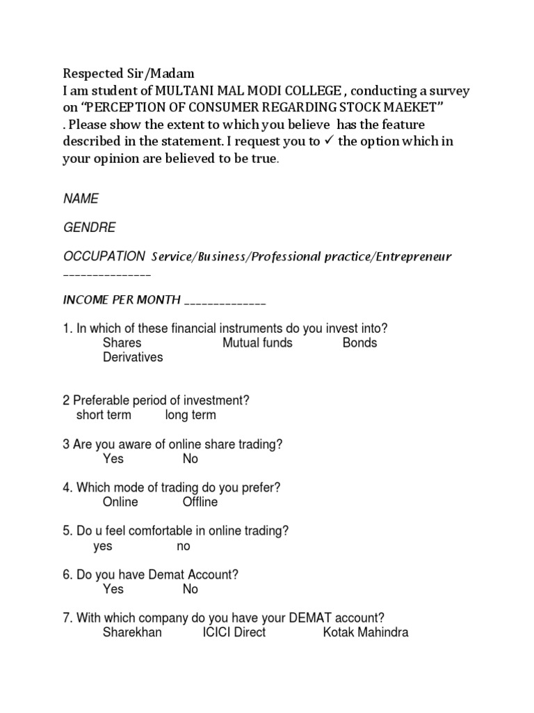 Questionnair | PDF | Stock Market | Stocks