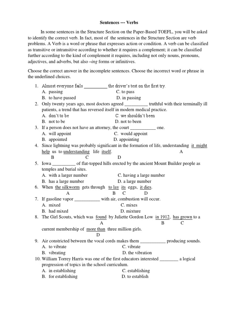 TOEFL EXERCISES Day1 +explanation | PDF | Verb | Perfect (Grammar)