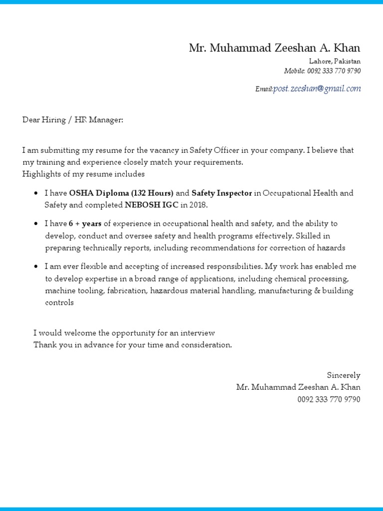 Application for Safety Officer Position | PDF | Occupational Safety And ...