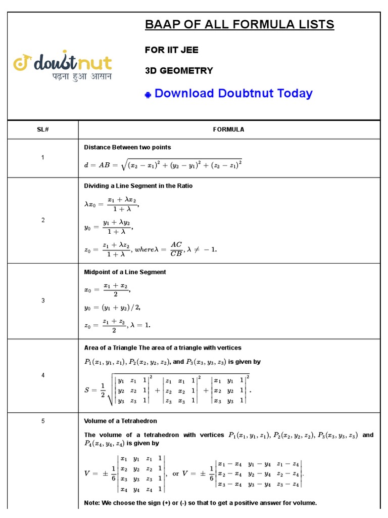 Doubtnut Today: Baap of All Formula Lists | PDF | Teaching Mathematics ...