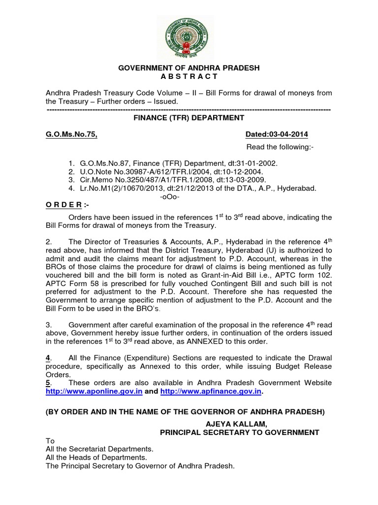 G.O.ms - No.75, Dt.03!04!2014 Further Instructions For Drawal Procedure ...