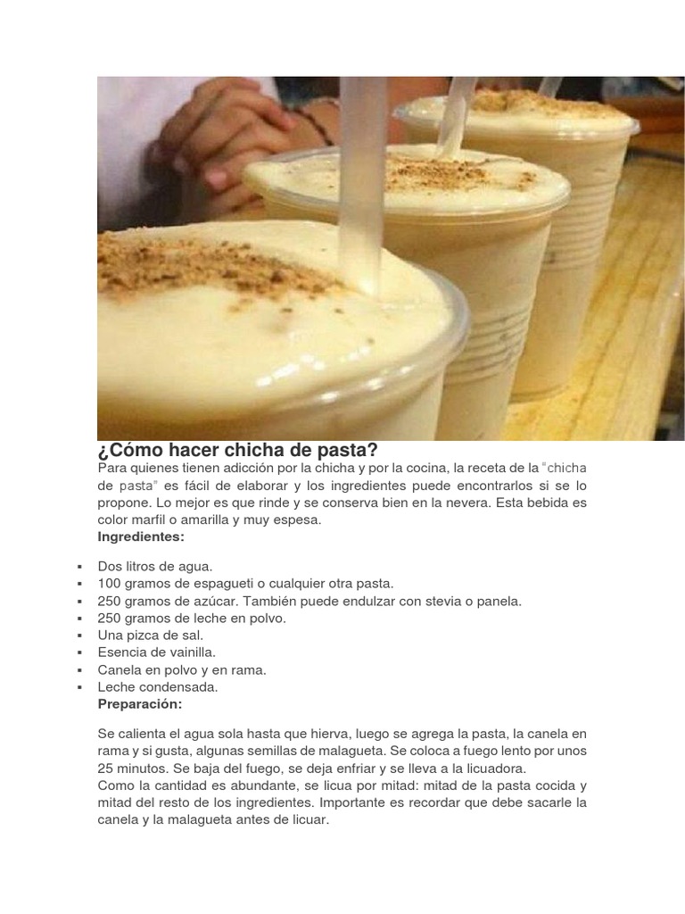 Cómo Hacer Chicha de Pasta | PDF | Alimentos | Cocina