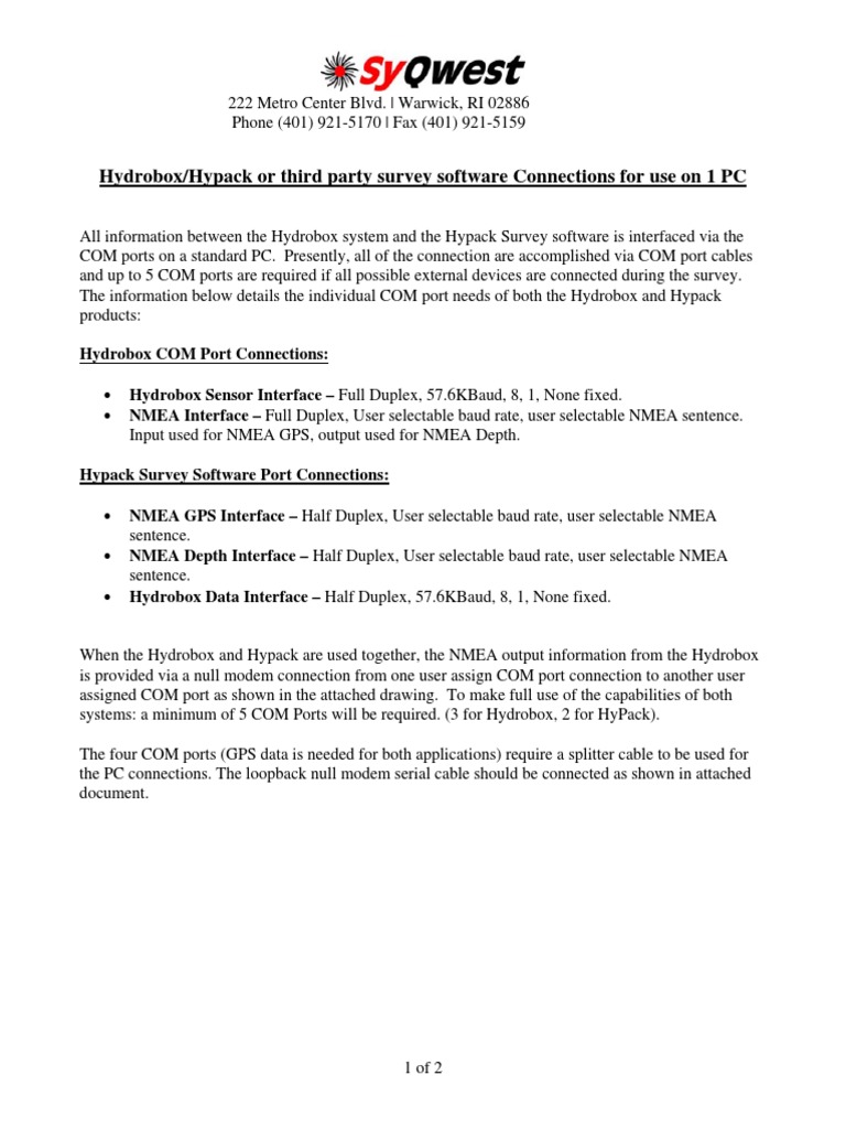 Hydrobox Hypack Configuration | PDF | Equipment | Manufactured Goods