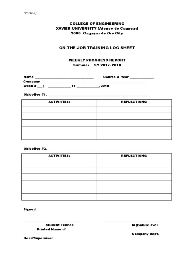 Form 8 - Weekly Progress Report | PDF