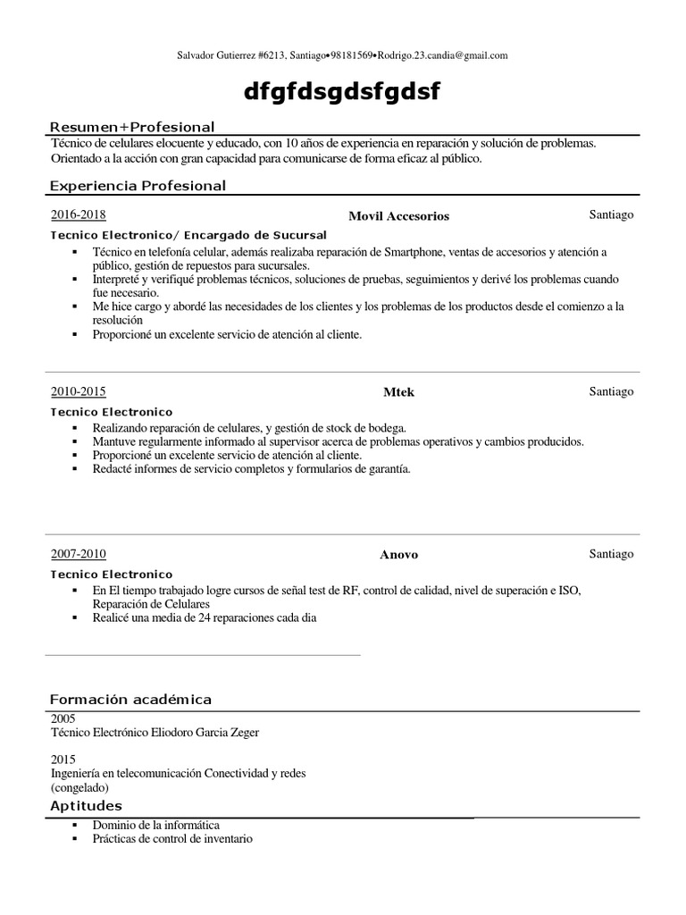 Vosquejo de Curriculum | PDF | Teléfonos móviles | Telecomunicaciones