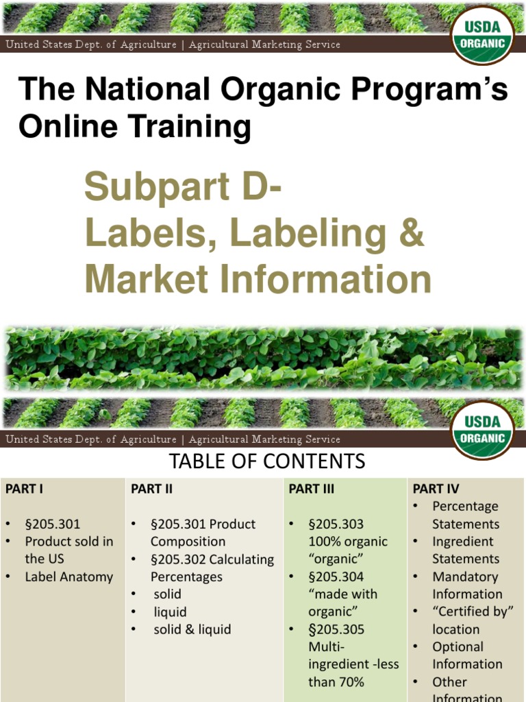 Organic Labeling Guidelines Overview | PDF | Food And Drink | Agriculture
