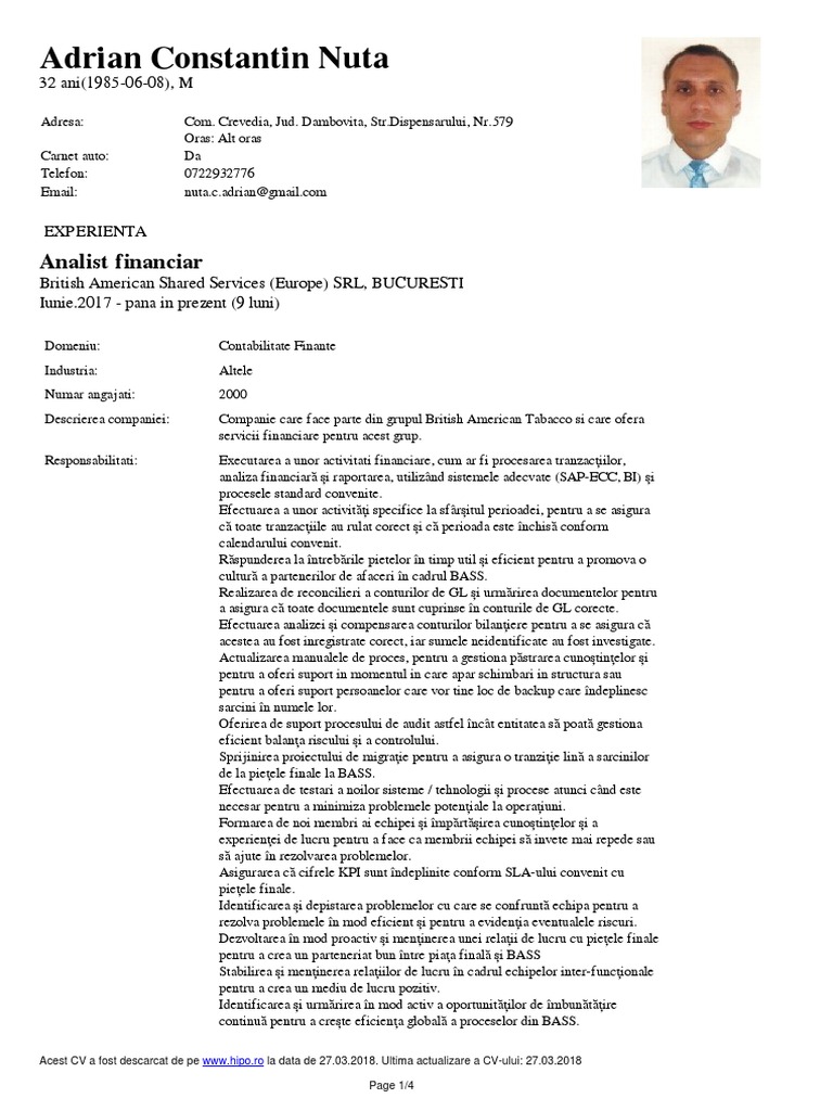 CV Nuta Adrian Constantin 27-03-2018 | PDF